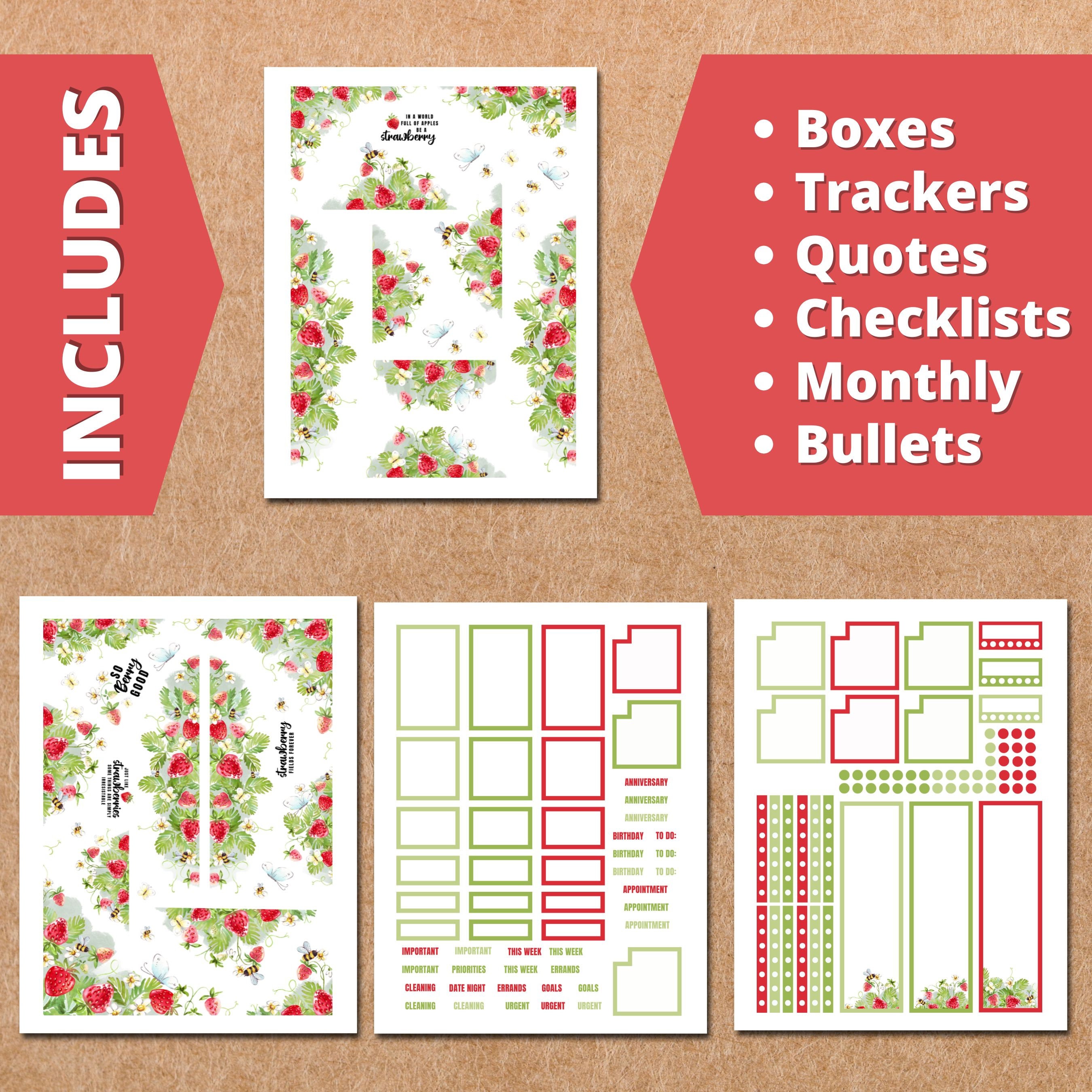 Strawberries Printable Planner Stickers Happy Planner Strawberry ...