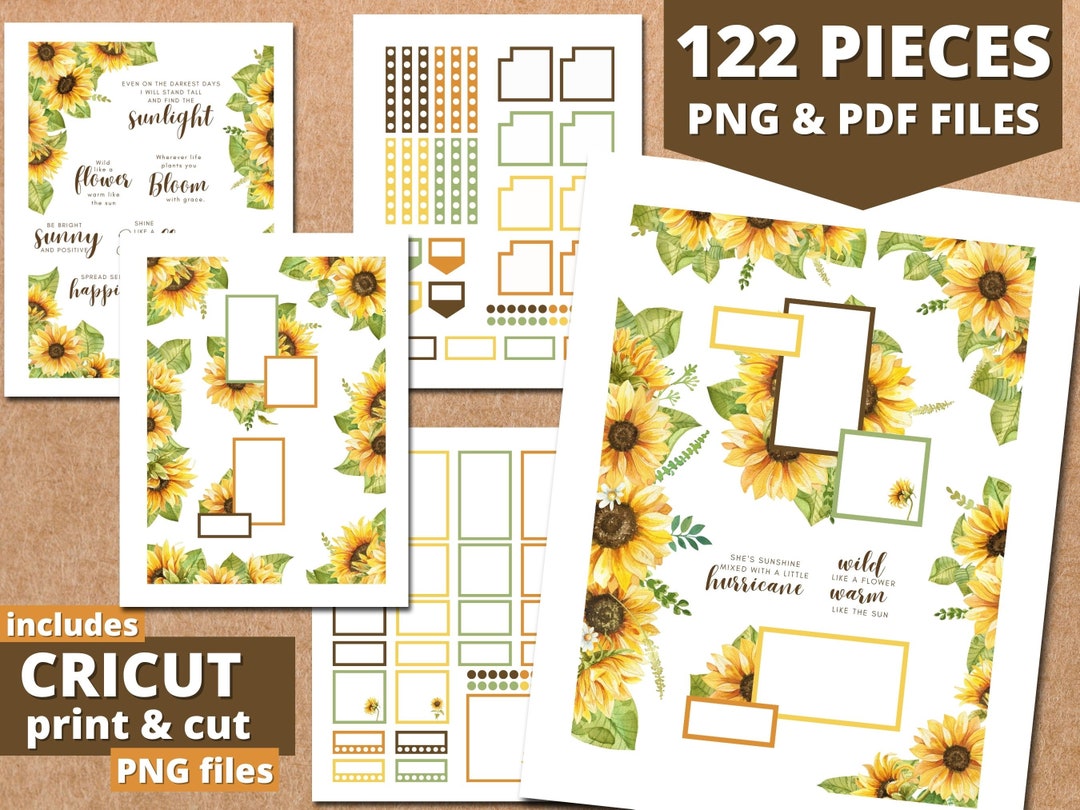 Sunflower Planner Stickers: Classic Happy Planner, Cricut Ready (PDF ...