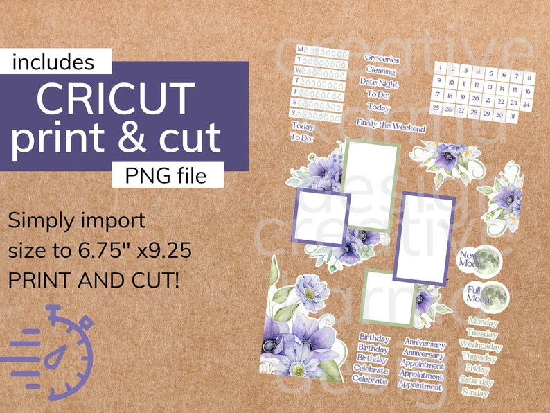 Spring Floral Planner Stickers: Purple Flourish, Happy Planner (PDF ...