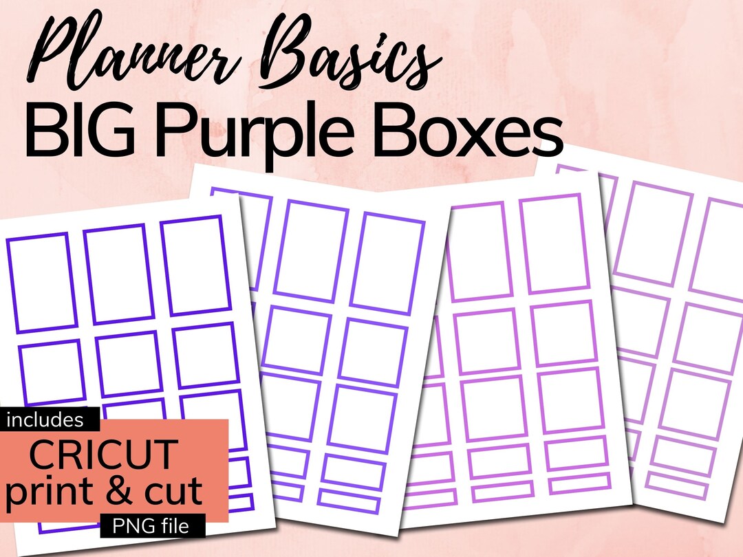 Purple Planner Stickers: Big Happy Planner Boxes (printable PDF & PNG ...