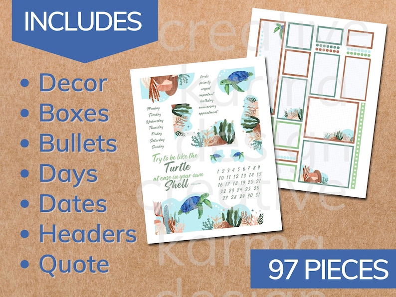 Sea Turtle Planner Stickers: Ocean Theme, Happy Planner (PDF & PNG) - Etsy