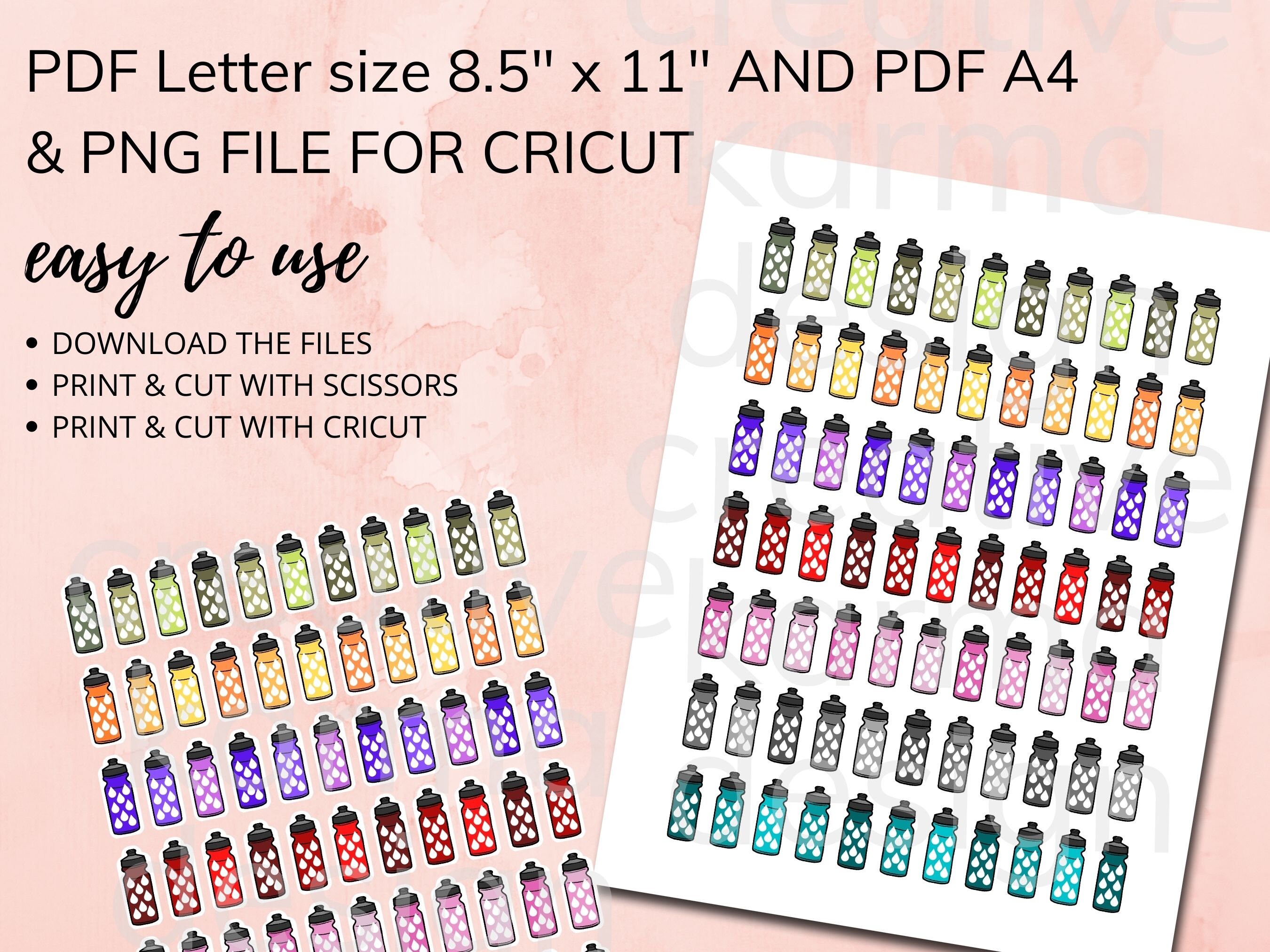 Hydration Trackers Printable Planner Stickers H2O Water Bottle Droplets ...