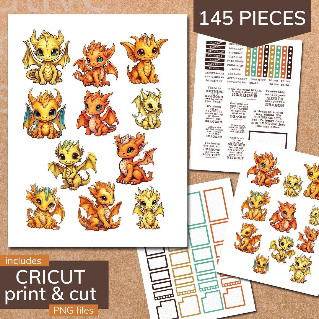 Dragon Planner Stickers: Happy Planner, Cricut Ready (PDF & PNG) - Etsy