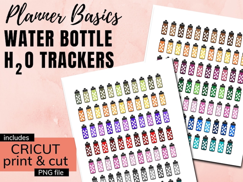 Hydration Trackers Printable Planner Stickers H2O Water Bottle Droplets ...