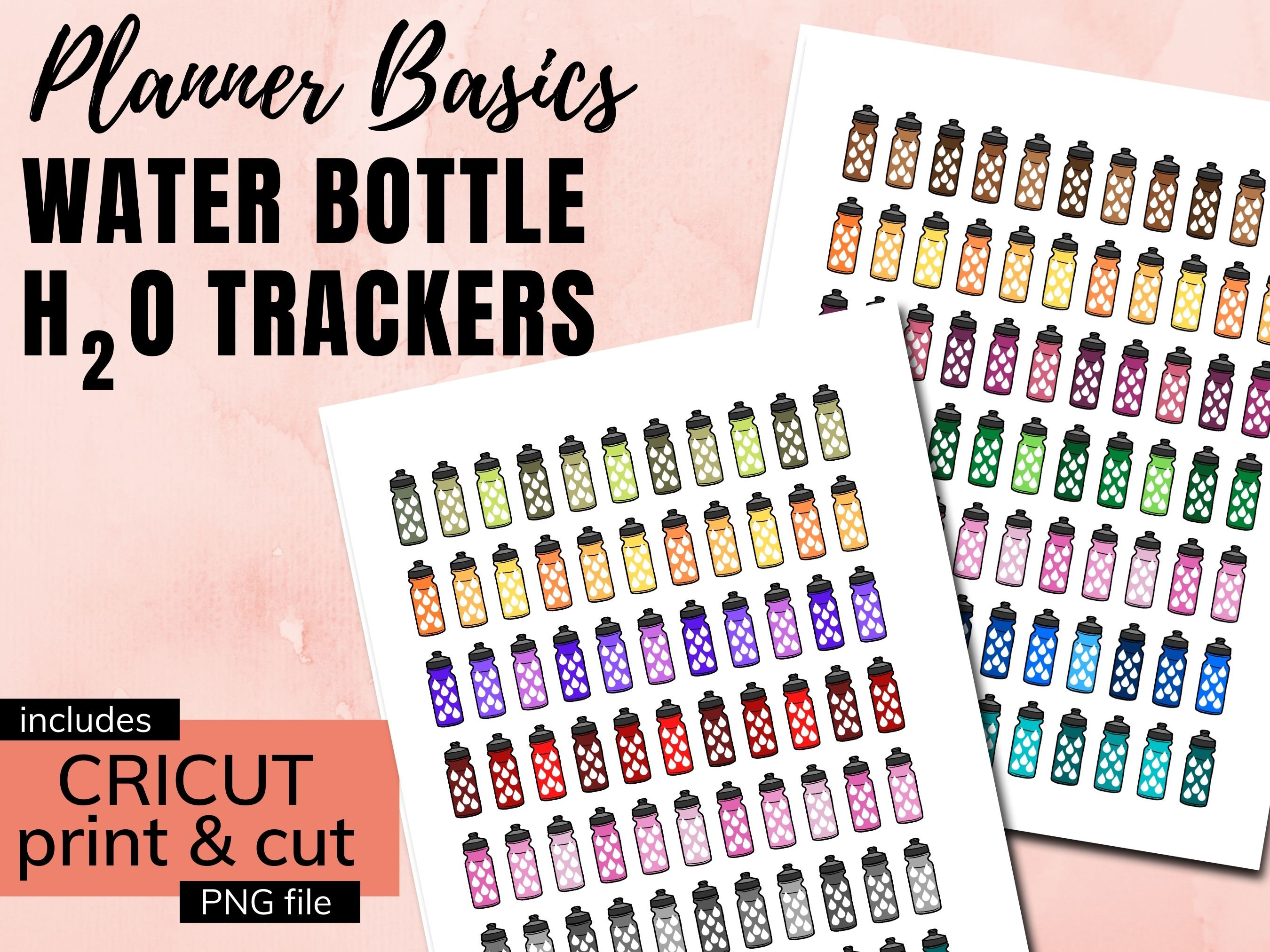 Hydration Trackers Printable Planner Stickers H2O Water Bottle Droplets ...