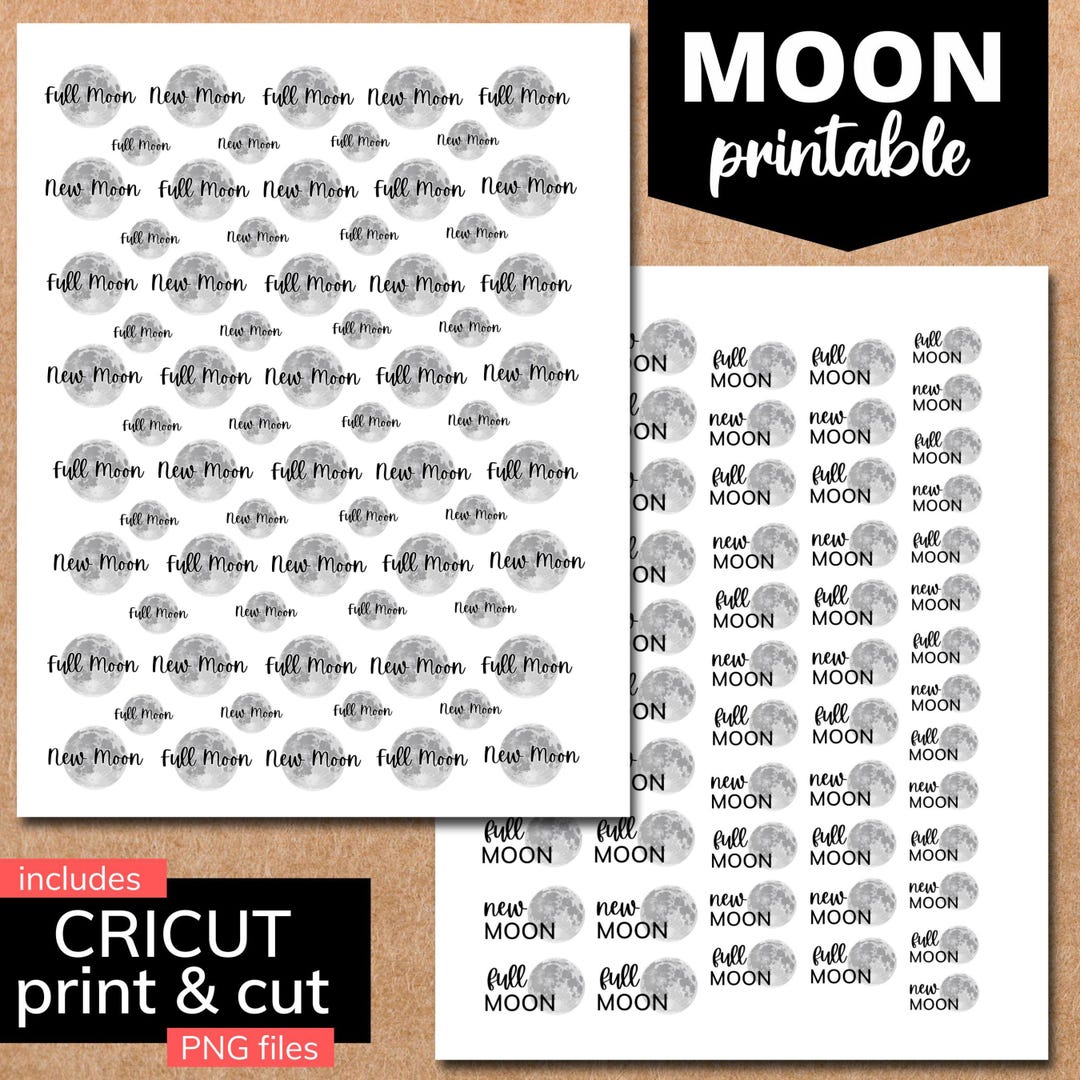 Moon Planner Stickers: Full & New Moon, Cricut Ready (digital Download ...