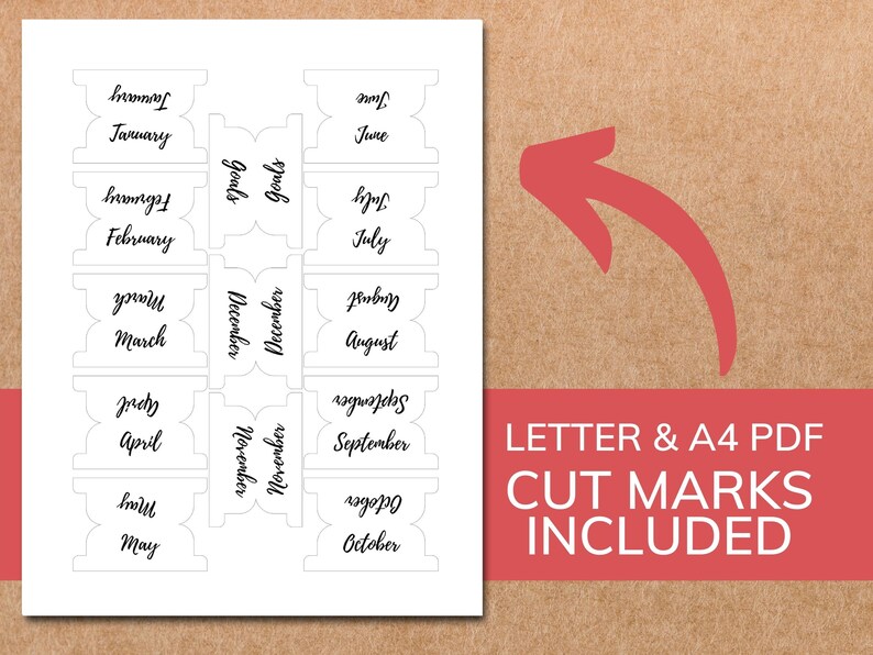 Minimalist Monthly Planner Tabs: Classic Happy Planner, Cricut PNG ...