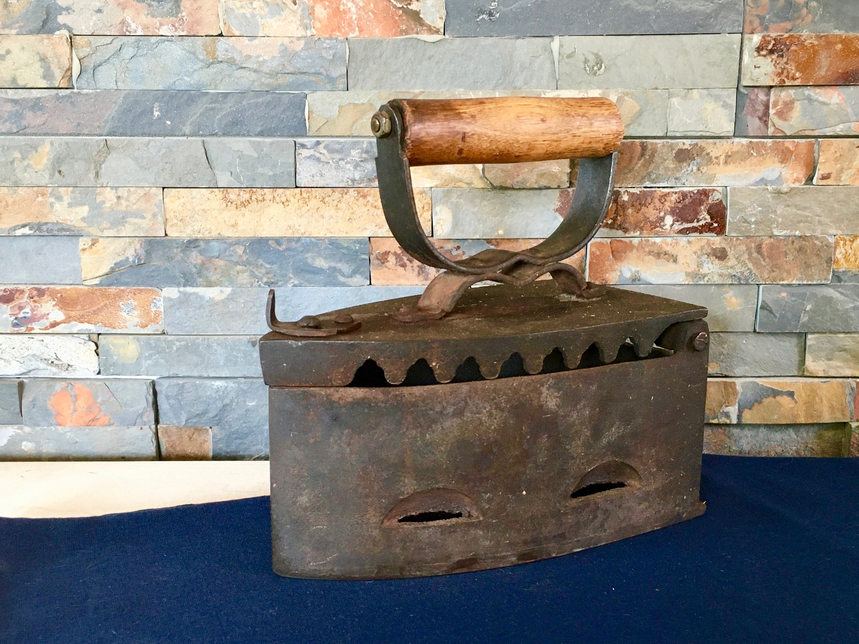 Antique Coal Fired Primitive Iron, Cloth Iron With Wooden Handle ...