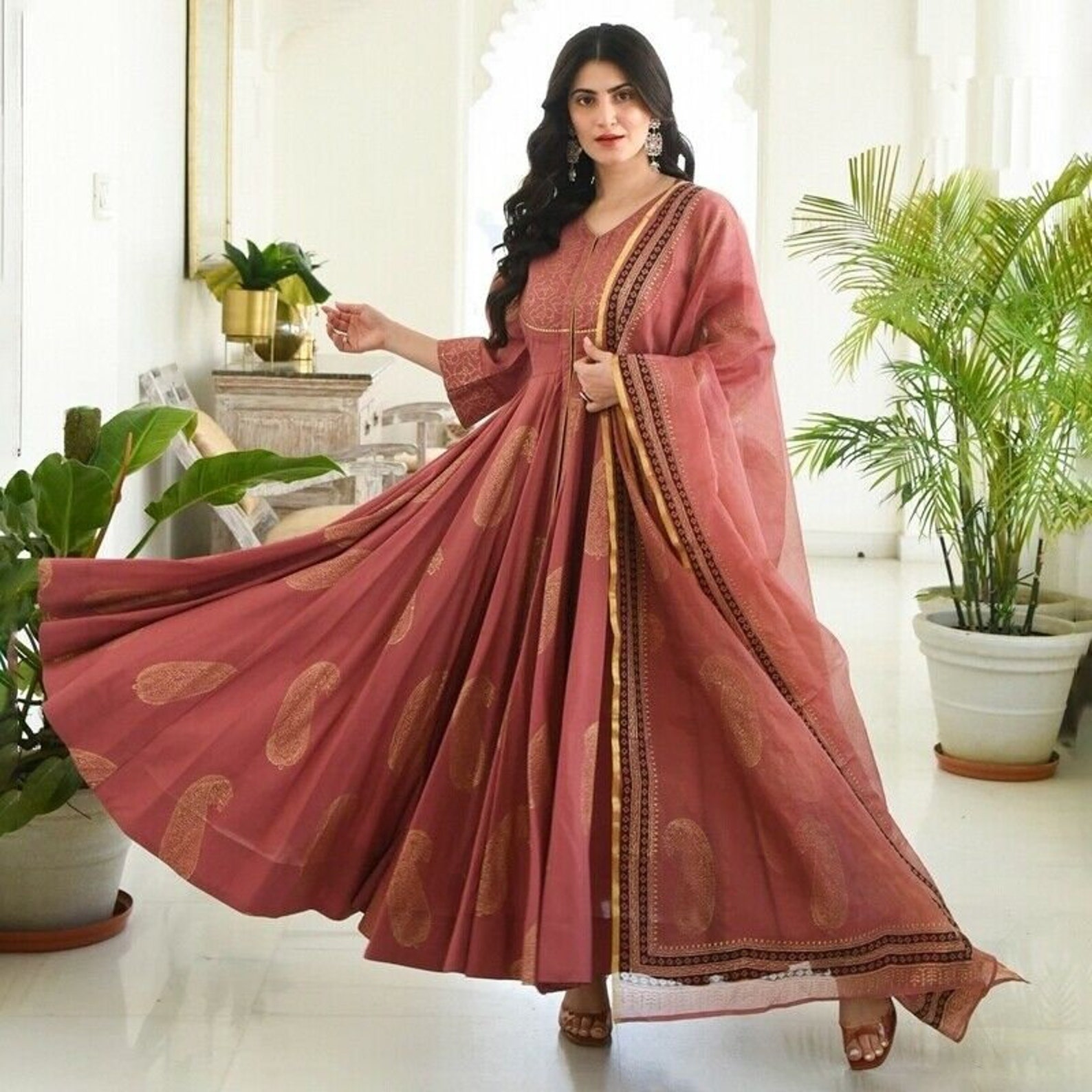 Women Flared Anarkali Kurta Designer Dupatta Bollywood Style Etsy