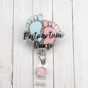 Postpartum Nurse Badge Reel | Baby Feet Badge Reel | Maternity | Mother ...