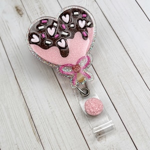 Valentine Cake Pop Badge Reel | Cute Holiday Badge Reel | Glitter Badge ...
