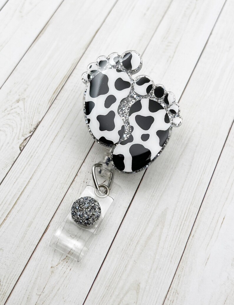 Cow Print Baby Feet Badge Reel | Postpartum Badge Reel | Maternity ...