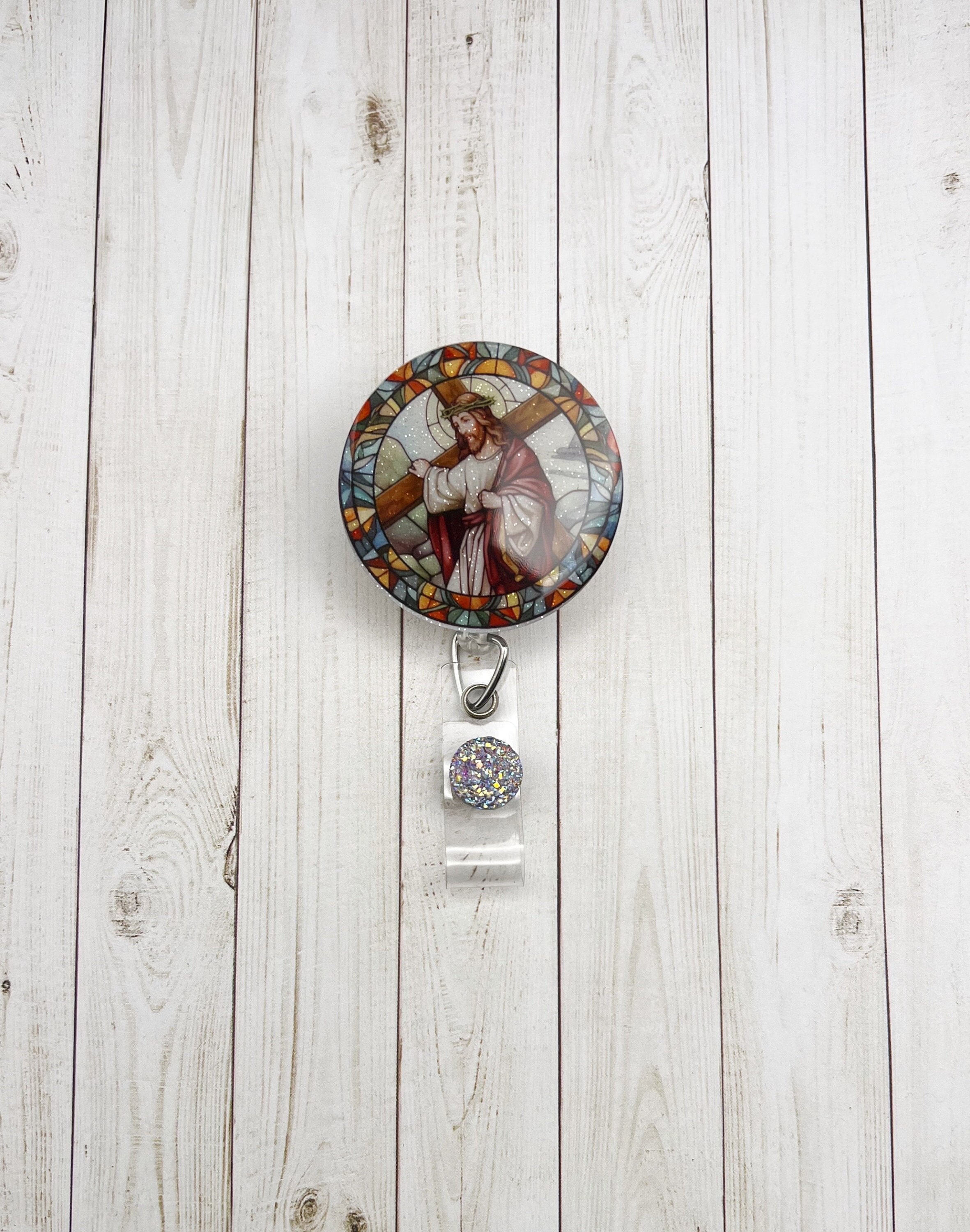 Stained Glass Jesus Carrying Cross Badge Reel | Easter Badge Reel ...