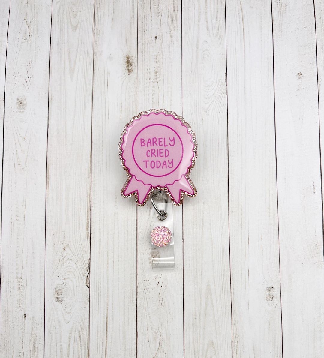 Barely Cried Today Award Ribbon Badge Reel | Glitter Badge Reel | Funny ...