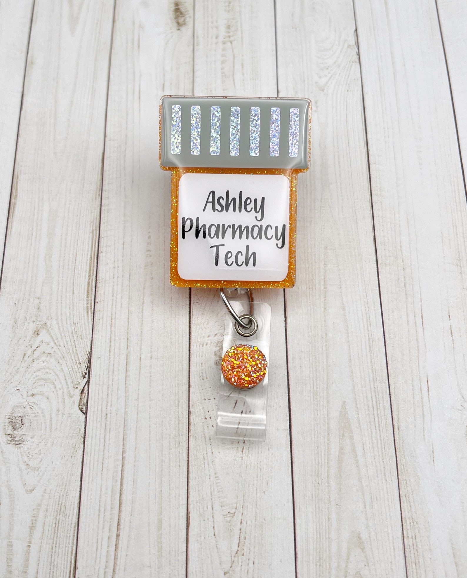 Pill Bottle Badge Reel | Personalized Badge Reel | Glitter Badge Reel ...
