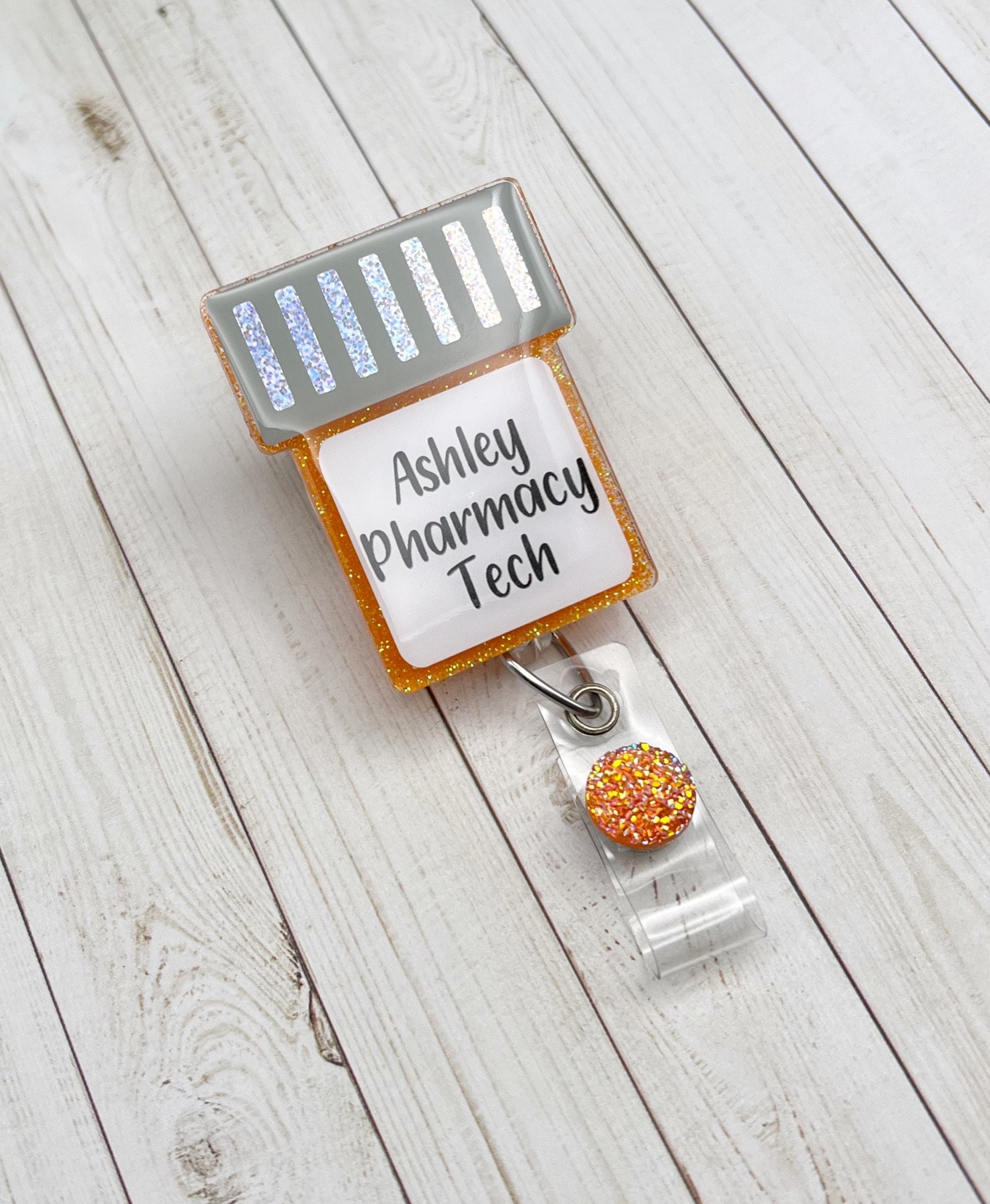 Pill Bottle Badge Reel | Personalized Badge Reel | Glitter Badge Reel ...