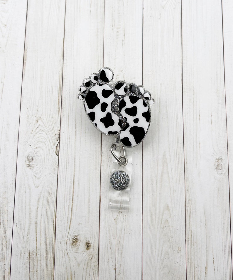 Cow Print Baby Feet Badge Reel | Postpartum Badge Reel | Maternity ...