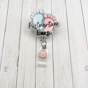 Postpartum Nurse Badge Reel | Baby Feet Badge Reel | Maternity | Mother ...