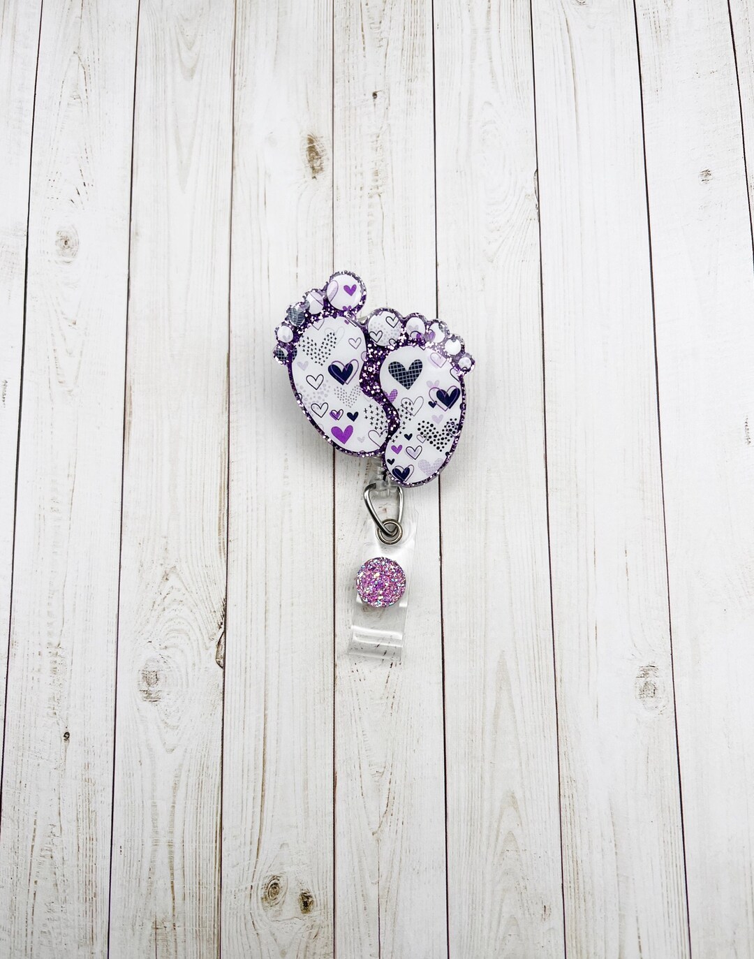 Purple Hearts Baby Feet Badge Reel | Postpartum Badge Reel | Maternity ...