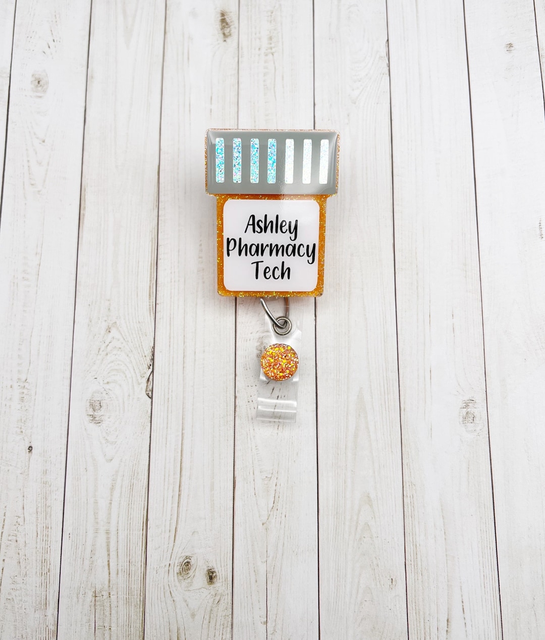 Pill Bottle Badge Reel | Personalized Badge Reel | Glitter Badge Reel ...