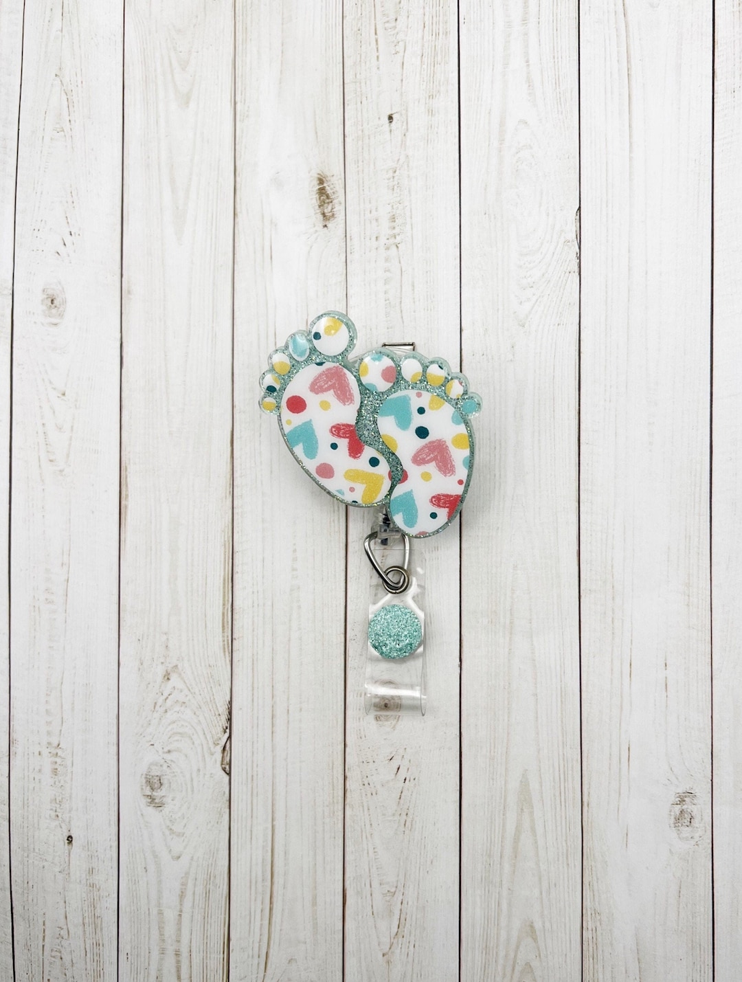Hearts Baby Feet Badge Reel | Postpartum Badge Reel | Maternity ...
