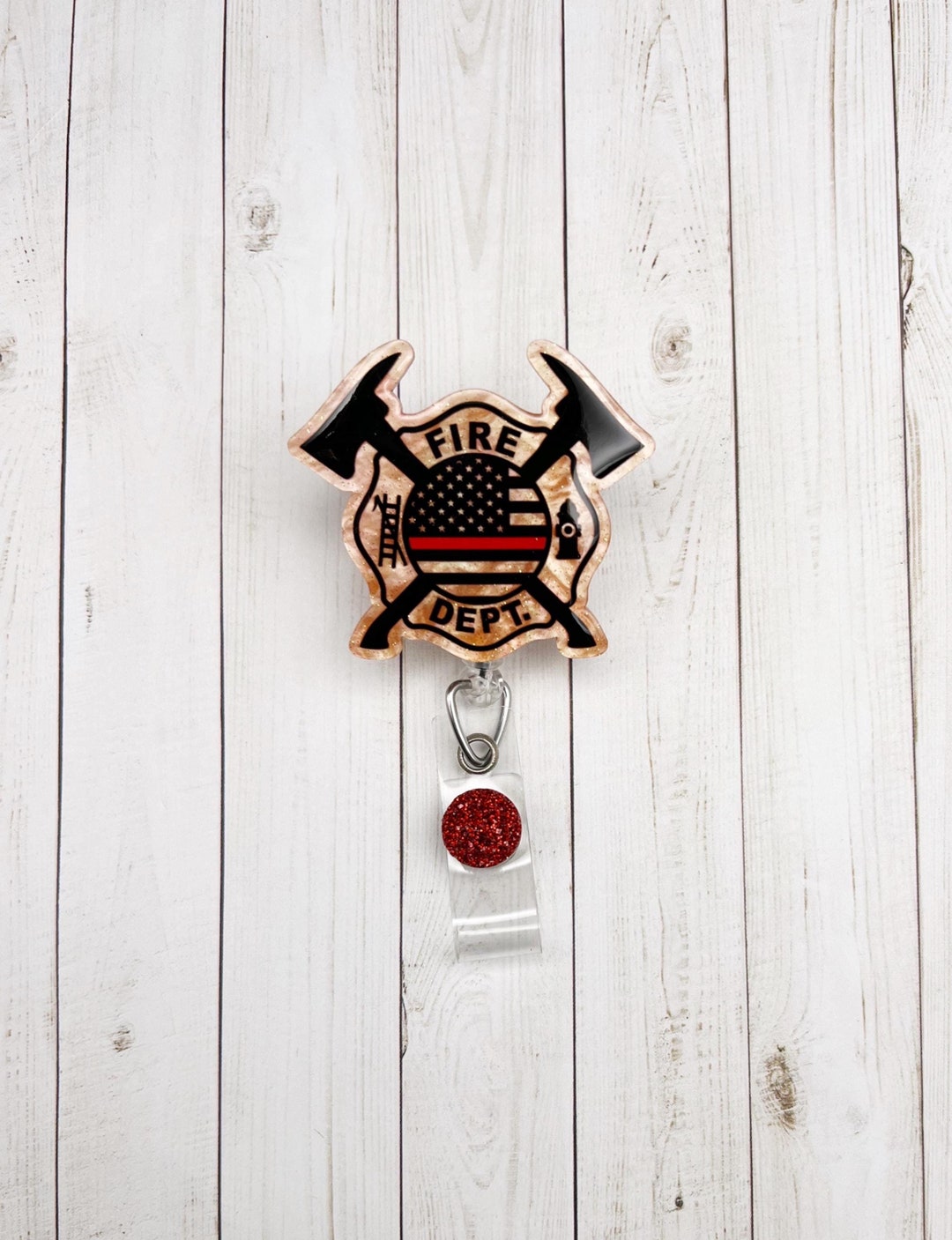 Fire Department Badge Reel | Red Line Badge Reel | Glitter Badge Reel ...