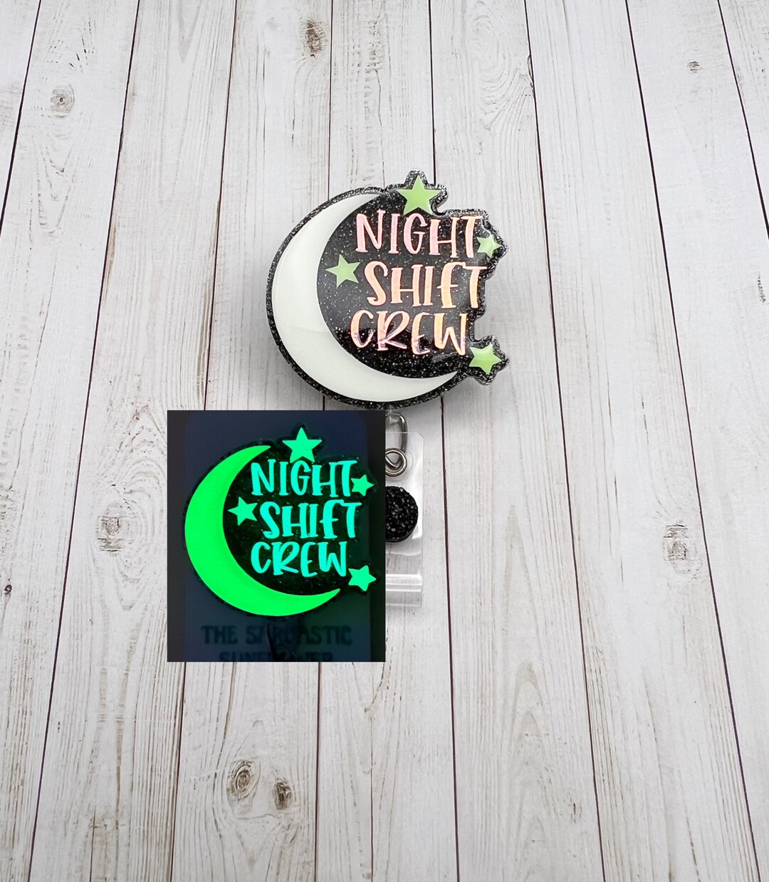Night Shift Crew Badge Reel | Glitter Badge Reel | Cute Badge Reel ...