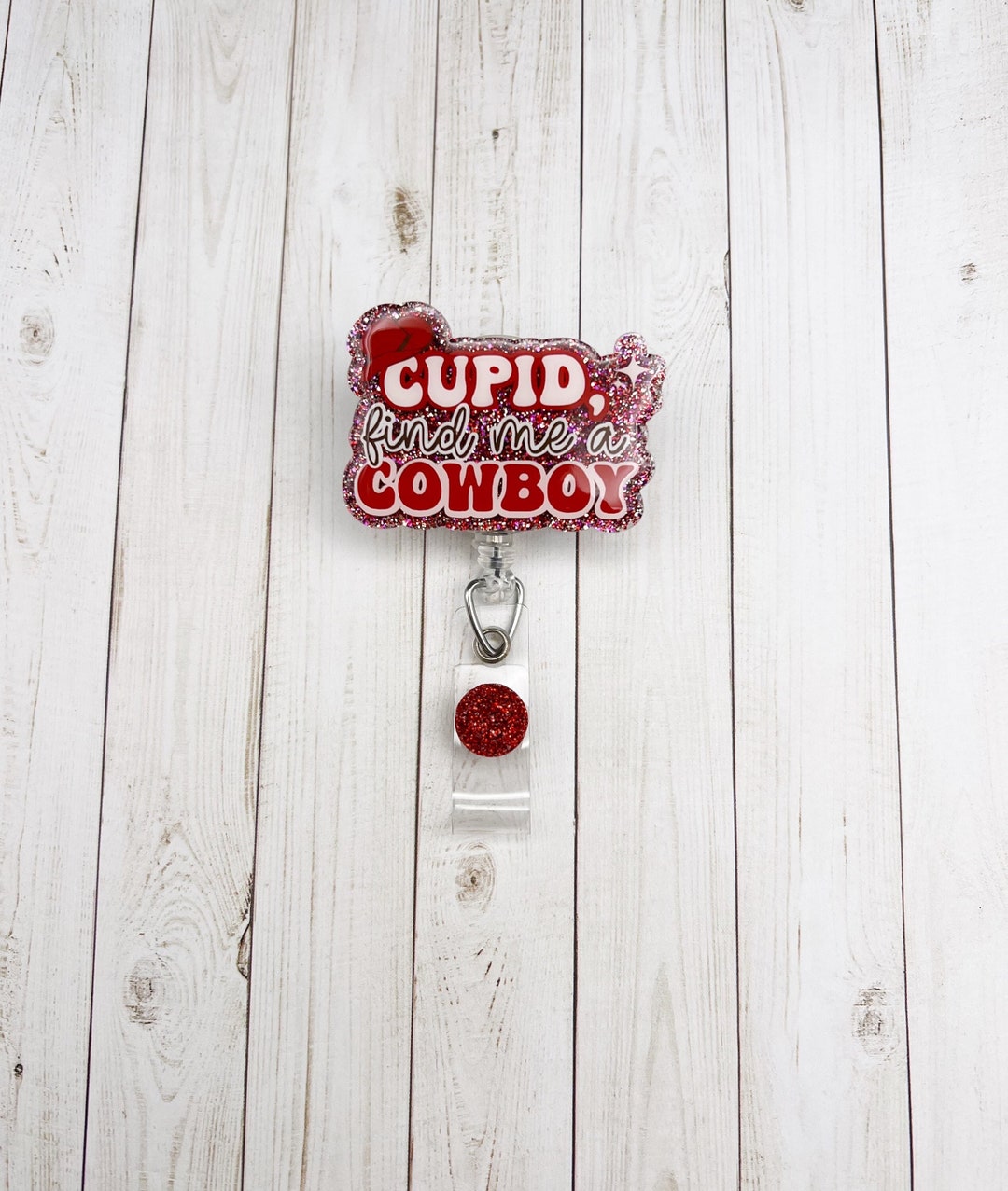 Cupid Find Me A Cowboy Badge Reel Cute Badge Reel Glitter Badge Reel ...