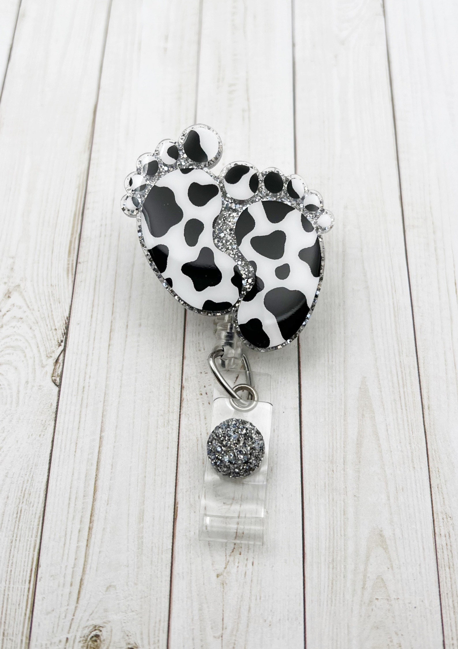 Cow Print Baby Feet Badge Reel | Postpartum Badge Reel | Maternity ...