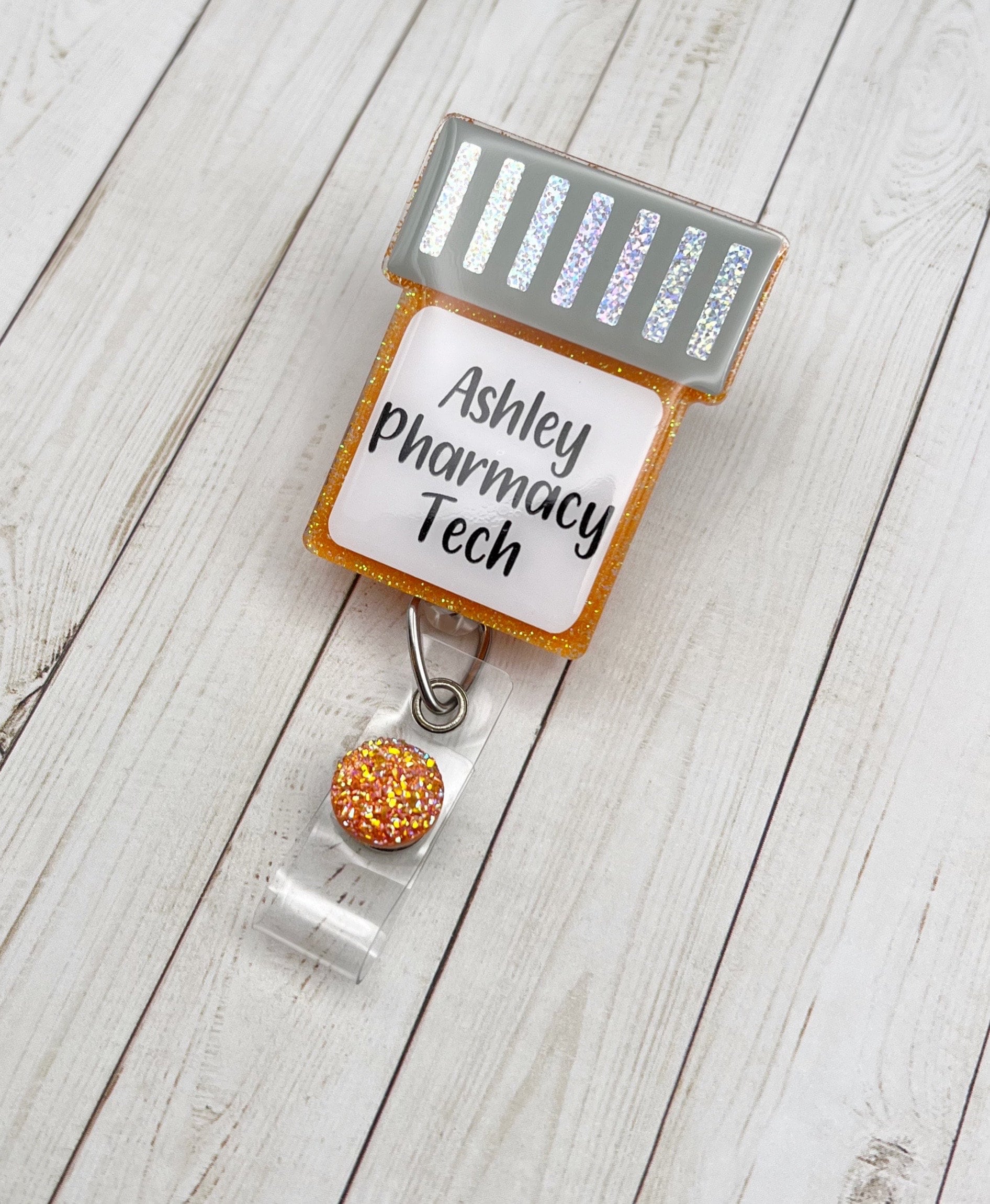 Pill Bottle Badge Reel | Personalized Badge Reel | Glitter Badge Reel ...