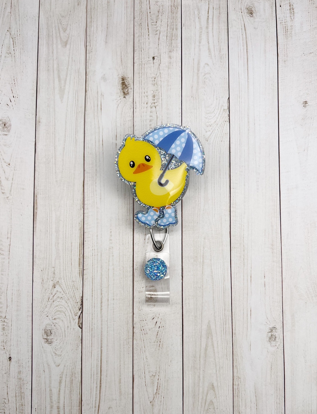 Rainy Day Duck Badge Reel | Spring Badge Reel | Glitter Badge Reel ...