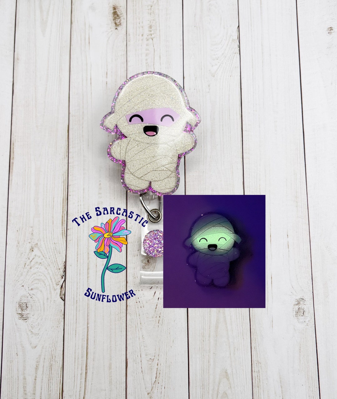 Mummy Glow in the Dark Badge Reel Halloween Badge Reel - Etsy