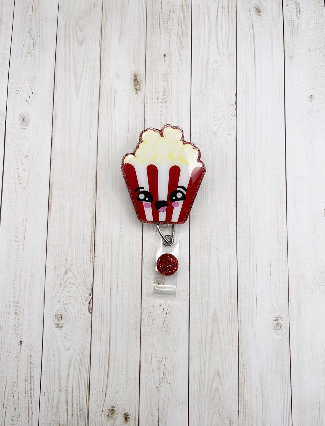 Popcorn Badge Reel | Food Badge Reel | Cute Glitter Badge Reel ...