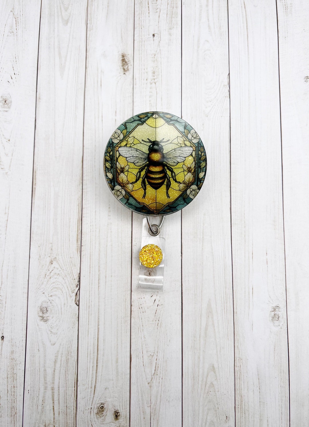 Stained Glass Bee Badge Reel | Cute Badge Reel | Nature Badge Reel ...
