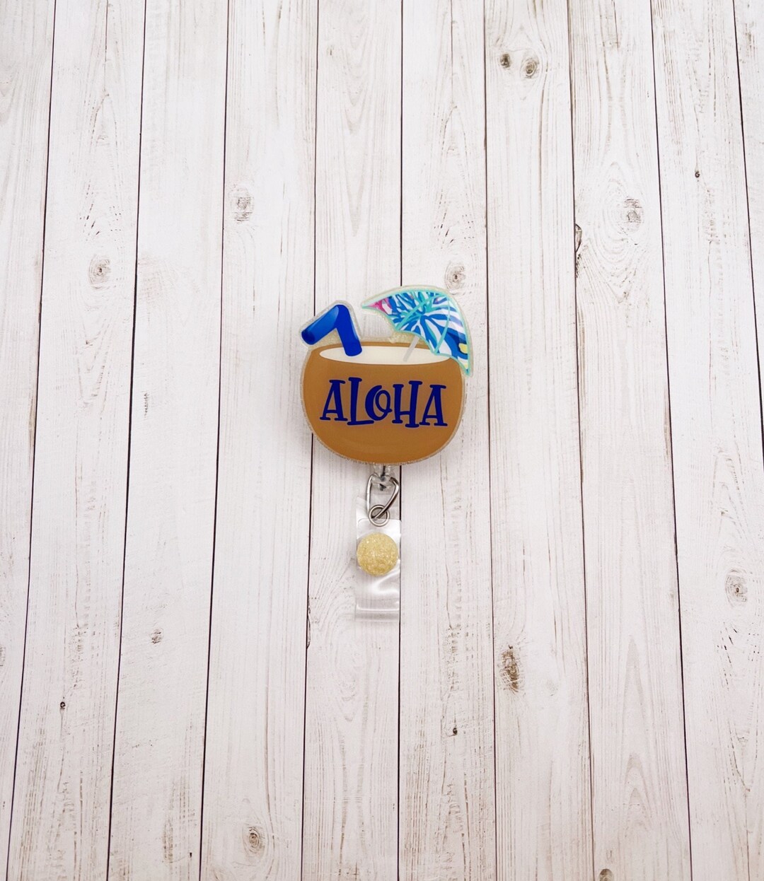Aloha Coconut Drink Badge Reel | Summer Badge Reel | Beach | Glitter ...