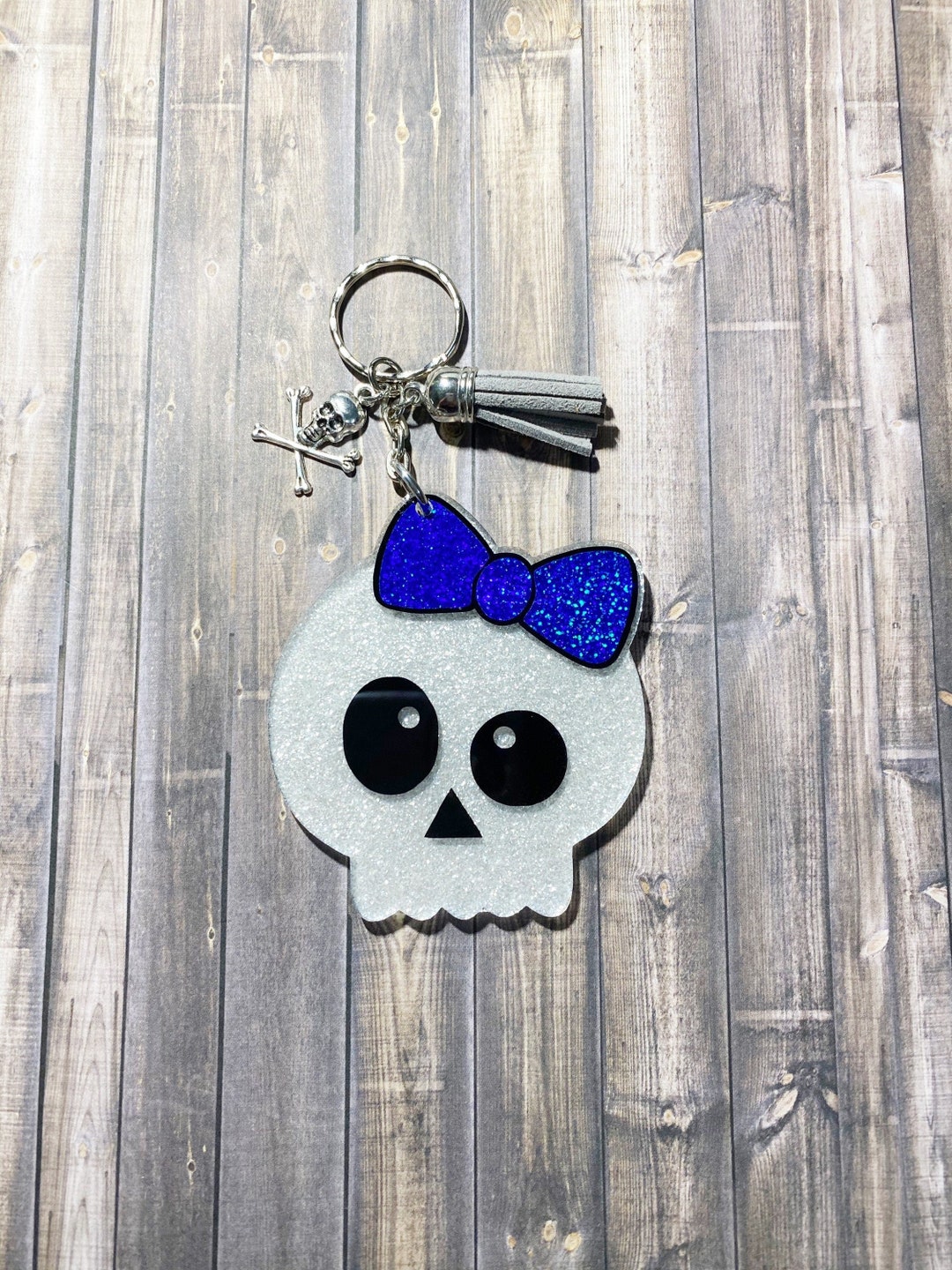 Kawaii Skull Keychain Anime Skull Keychain Cute Keychain Glitter ...