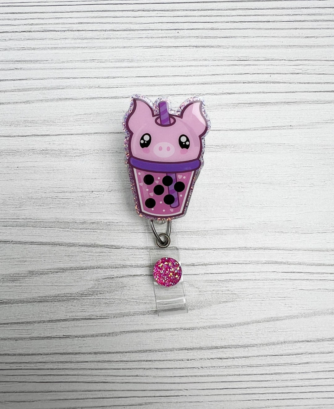 Pig Boba Badge Reel | Cute Badge Reel | Farm Badge Reel | Glitter Badge ...