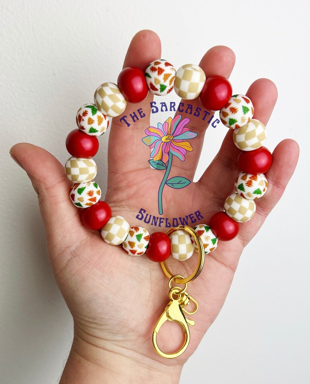 Plaid Trees Keychain Wristlet | Silicone Bead Wristlet | Bracelet ...