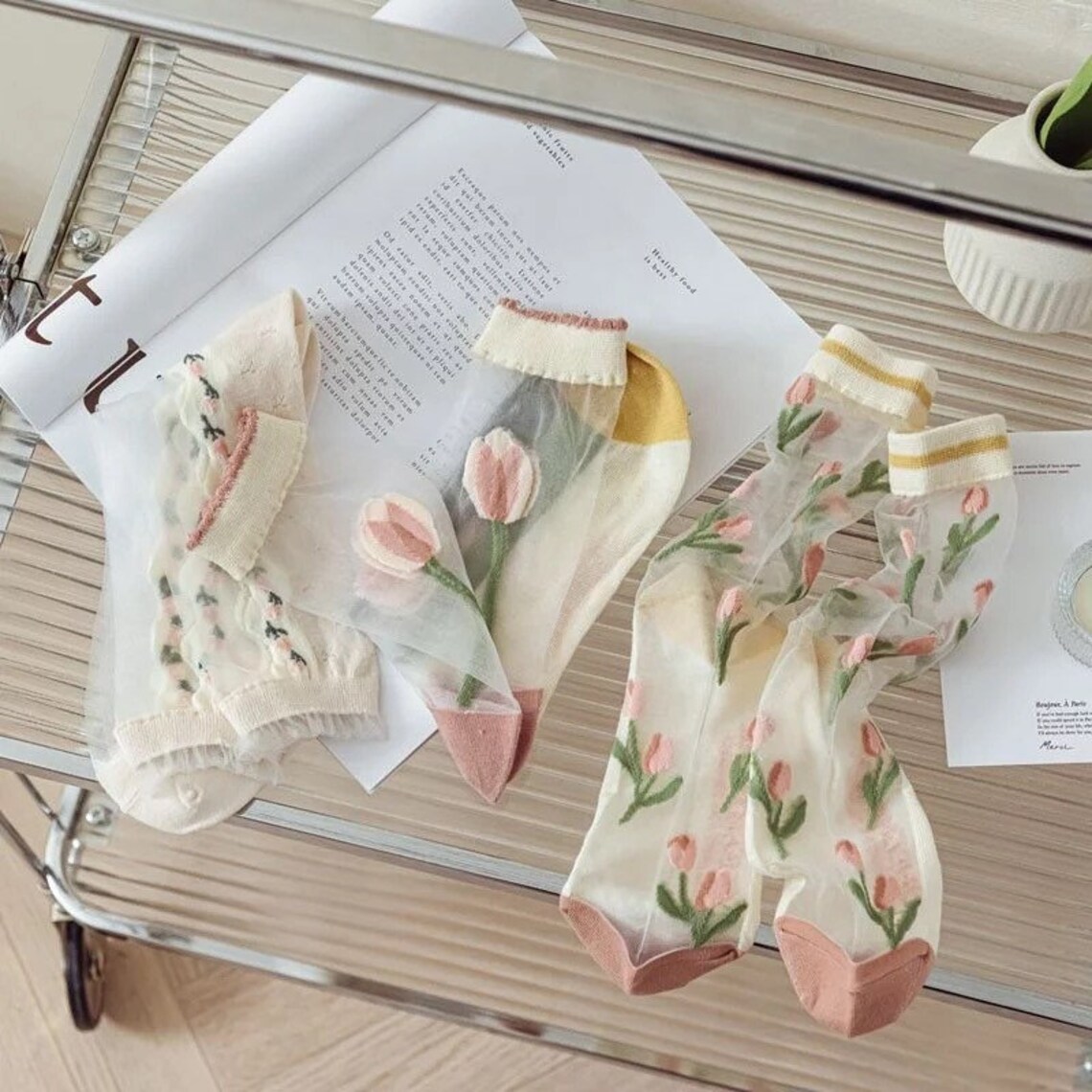 3 Pack Summer Dainty Tulip Sheer Partial Transparent Socks - Etsy