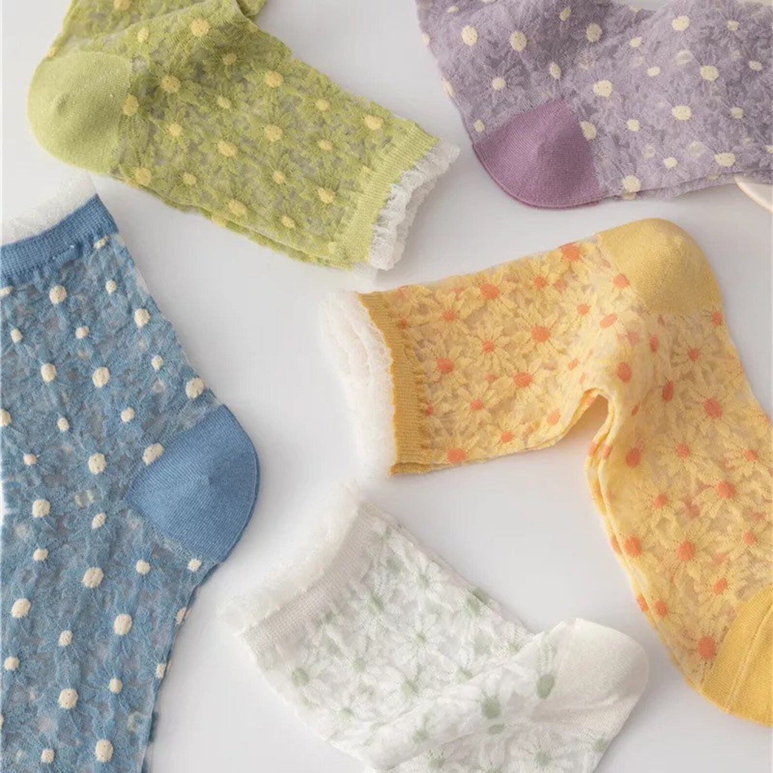 5 Pack Flower Lace Silk Sheet Socks Summer Casual Socks - Etsy