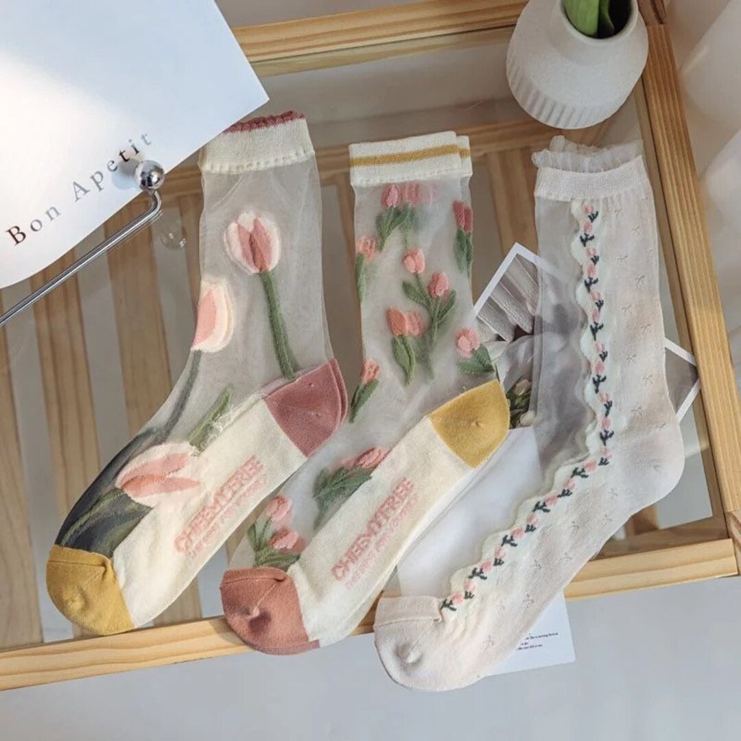 3 Pack Summer Dainty Tulip Sheer Partial Transparent Socks - Etsy
