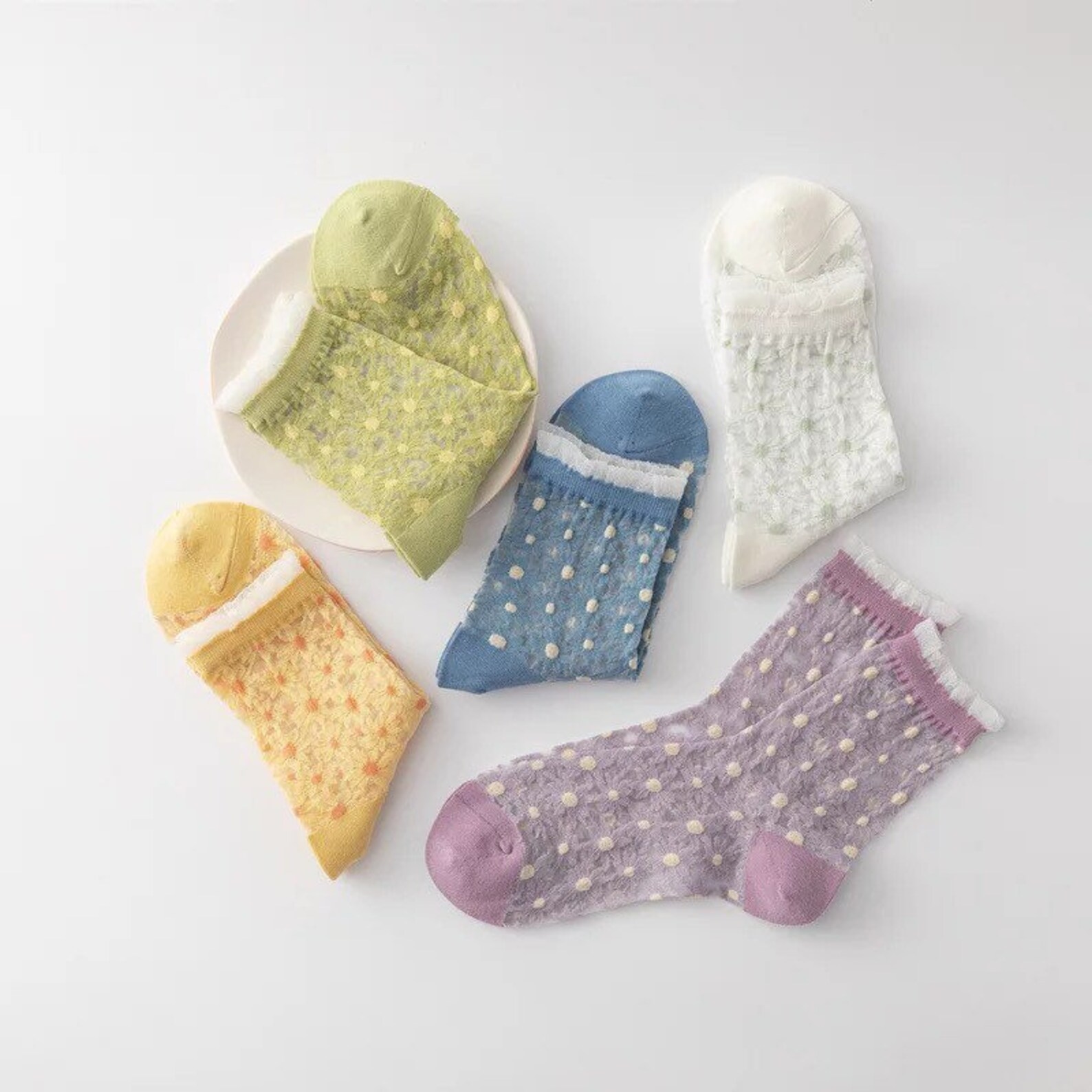 5 Pack Flower Lace Silk Sheet Socks Summer Casual Socks - Etsy