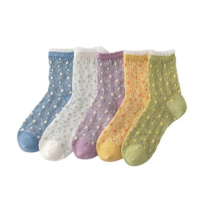 5 Pack Flower Lace Silk Sheet Socks Summer Casual Socks - Etsy