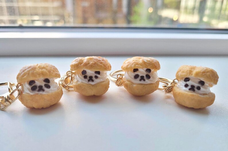 Clay Panda and Bear Cream Puff Charm Keychain Sweets Deco Fake Sweets ...