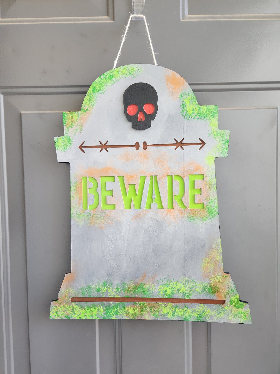 Handpainted Tombstone BEWARE Sign Custom Welcome Sign Door Sign Custom ...