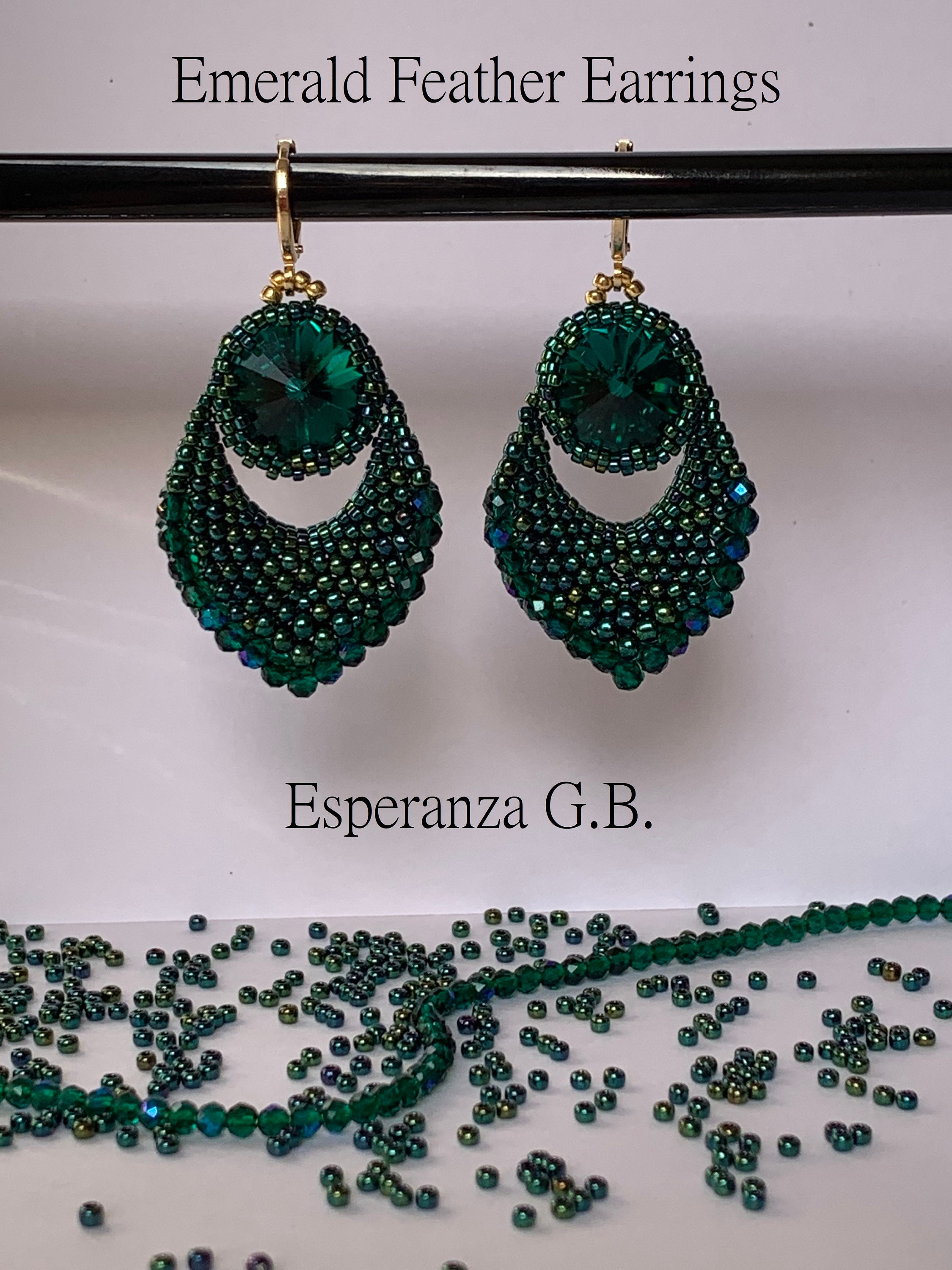Emerald Feather Earrings Tutorial, Beading Tutorial Beading Beading ...
