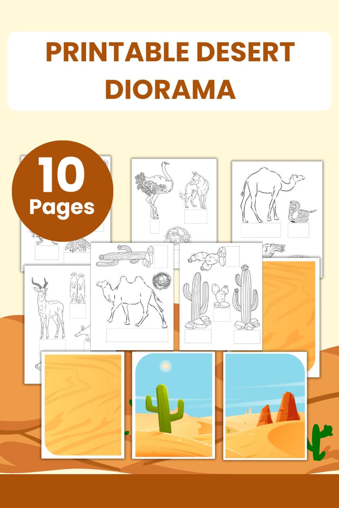 Printable Desert Terrain Diorama Cutting Practice Shoebox Science Camel ...