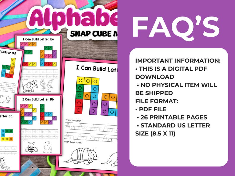 Alphabet Snap Cube Letter Mats (digital Download - 26 Pages) - Etsy