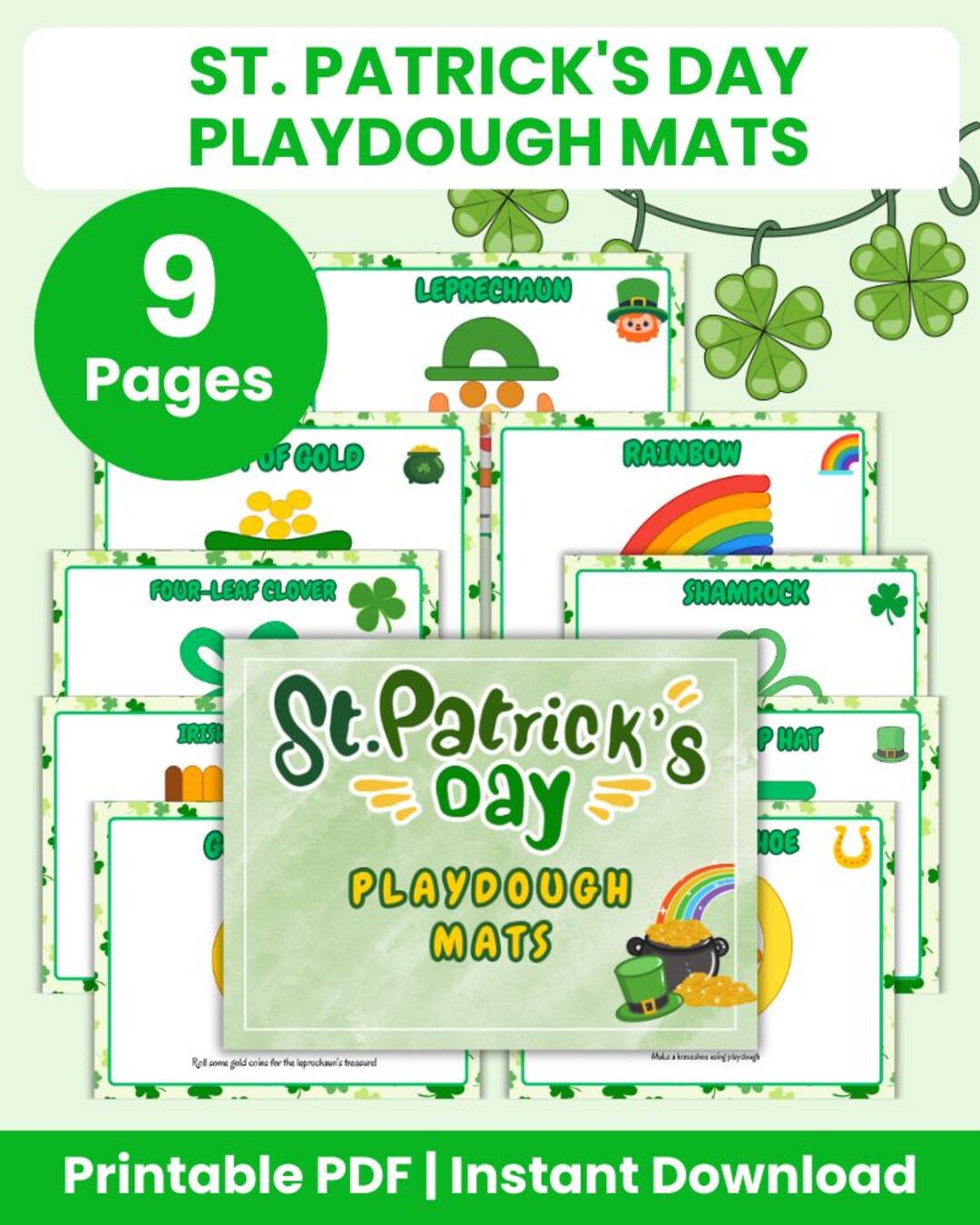 St. Patrick's Day Playdough Mats - 9 Printable Pages - Etsy