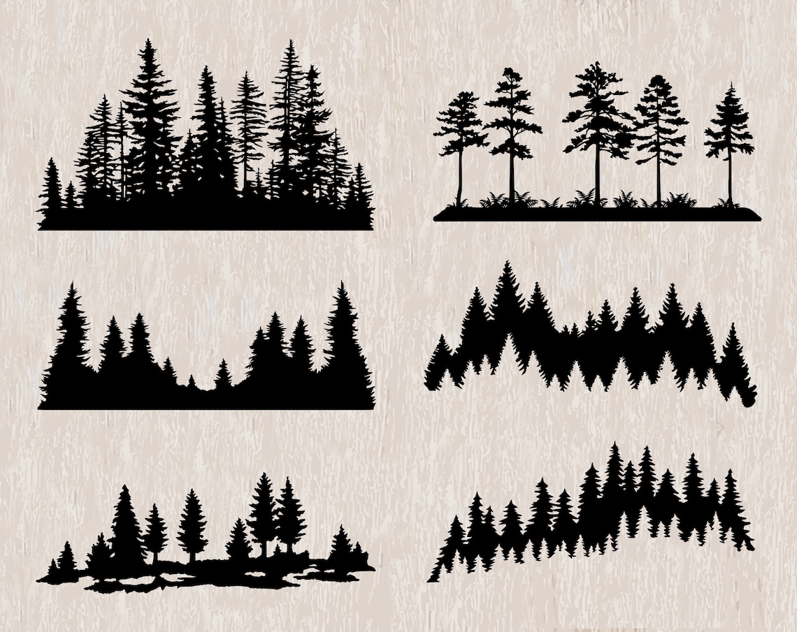 Bundle forêt SVG, paysage SVG, silhouette de la forêt, fichiers ...